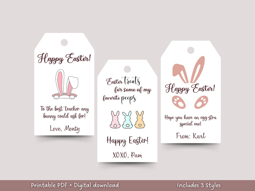 Custom Happy Easter Gift Tags Printable, Editable Easter Peep Gift Tag ...
