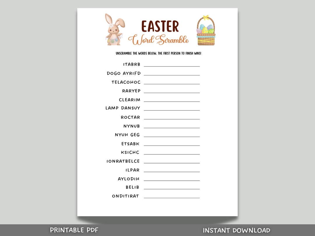 Easter Word Scramble Game Printable, Easter Party Game, Kids Easter ...