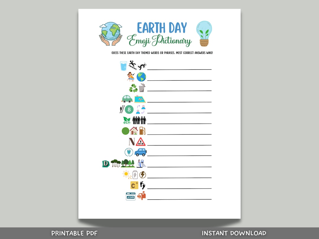 Earth Day Emoji Pictionary Game Printable, Party Game for Kids and ...
