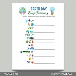Earth Day Emoji Pictionary Game Printable, Party Game for Kids and ...