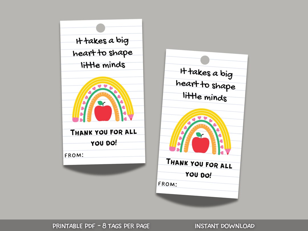 Teacher Thank You Gift Tags Printable, End of School Year Gift, Teacher ...