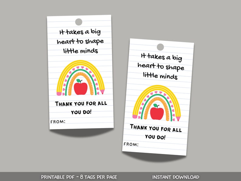 Teacher Thank You Gift Tags Printable, End of School Year Gift, Teacher ...