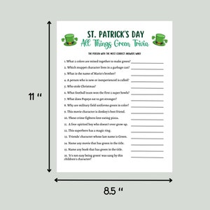 St. Patrick's Day Green Trivia Game Printable, All Things Green ...