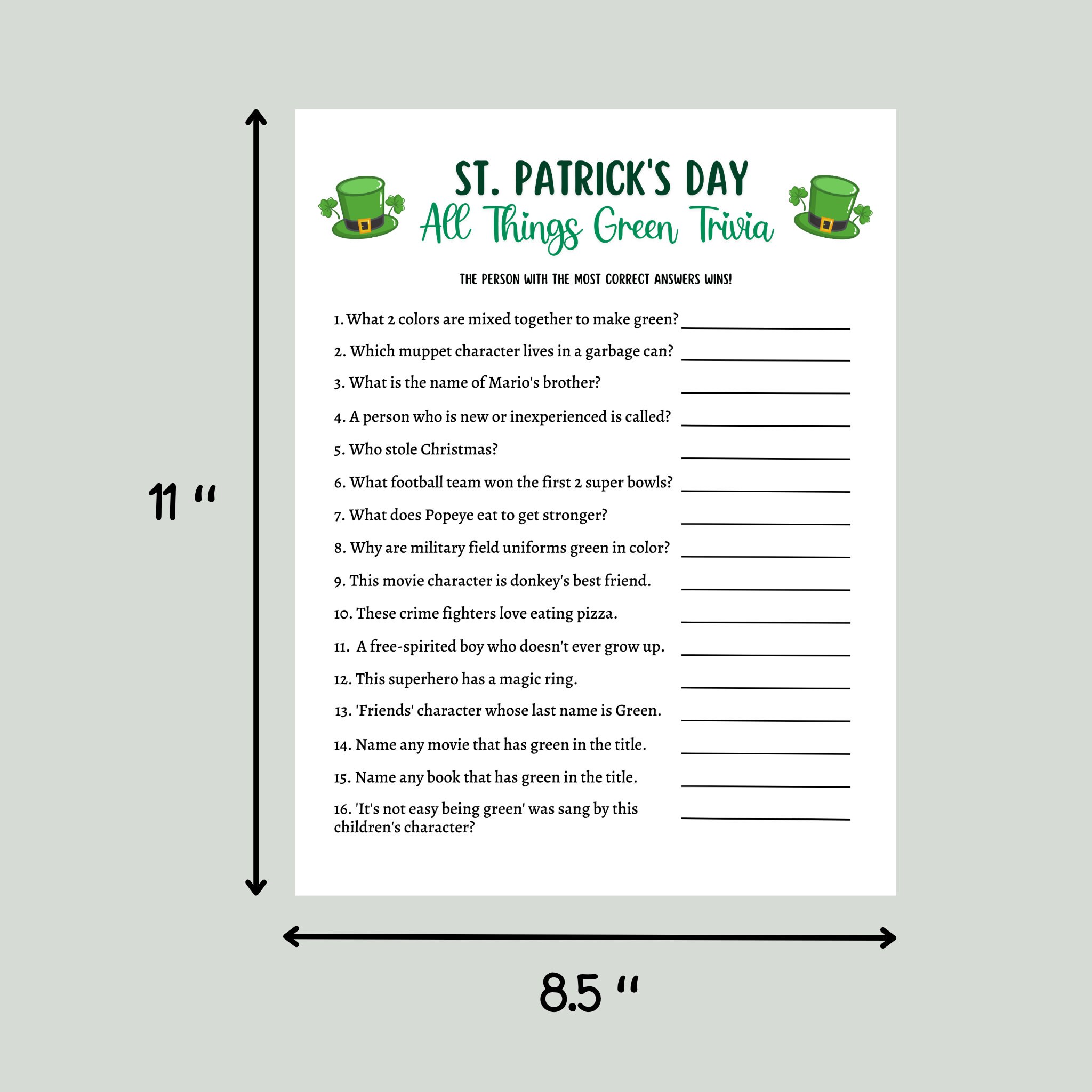 St. Patrick's Day Green Trivia Game Printable, All Things Green ...