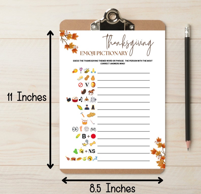 Thanksgiving Emoji Pictionary Game Printable Friendsgiving - Etsy
