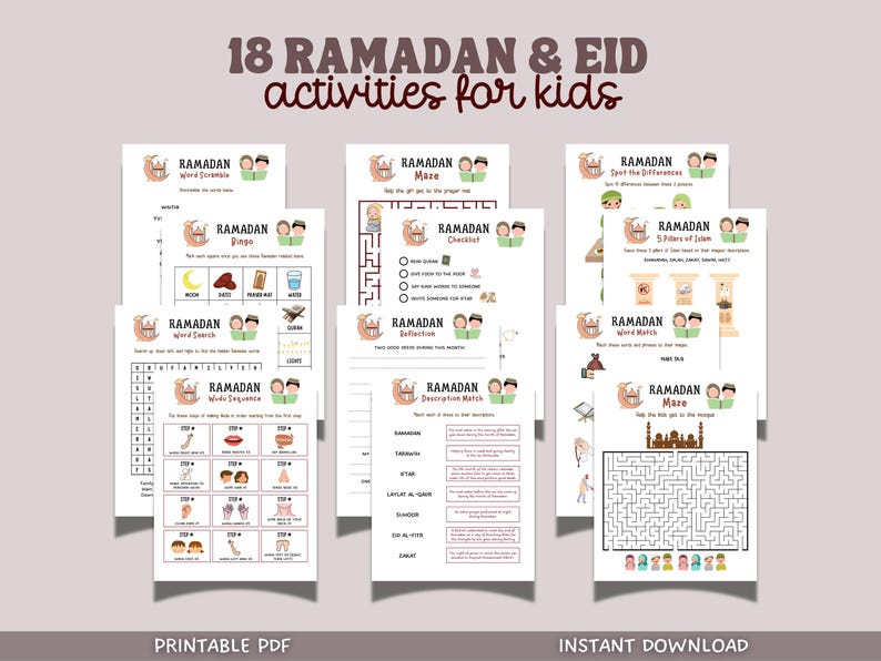 Ramadan Activity Pack Printable Eid Islamic Worksheets for Kids ...