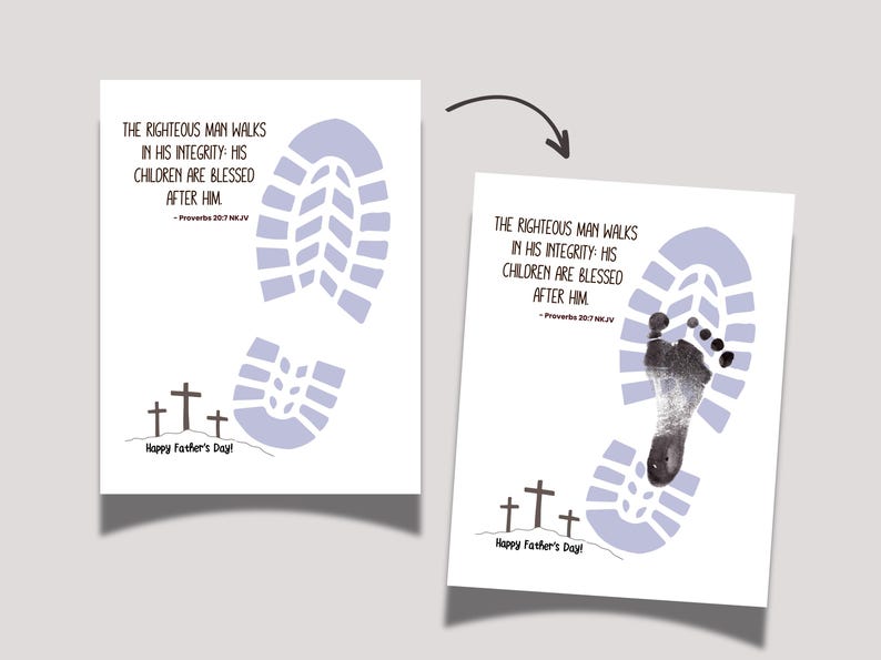 Father's Day Bible Craft Kids Printable, DIY Footprint Card Scripture ...