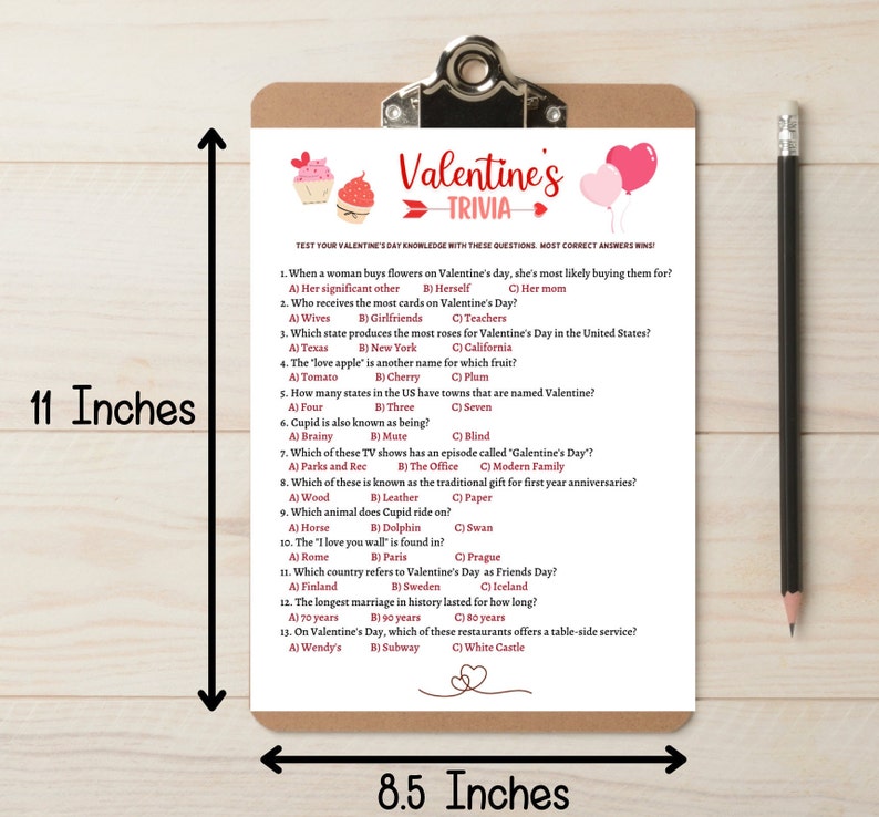 Valentines Day Trivia Game Printable Galentines Day Etsy