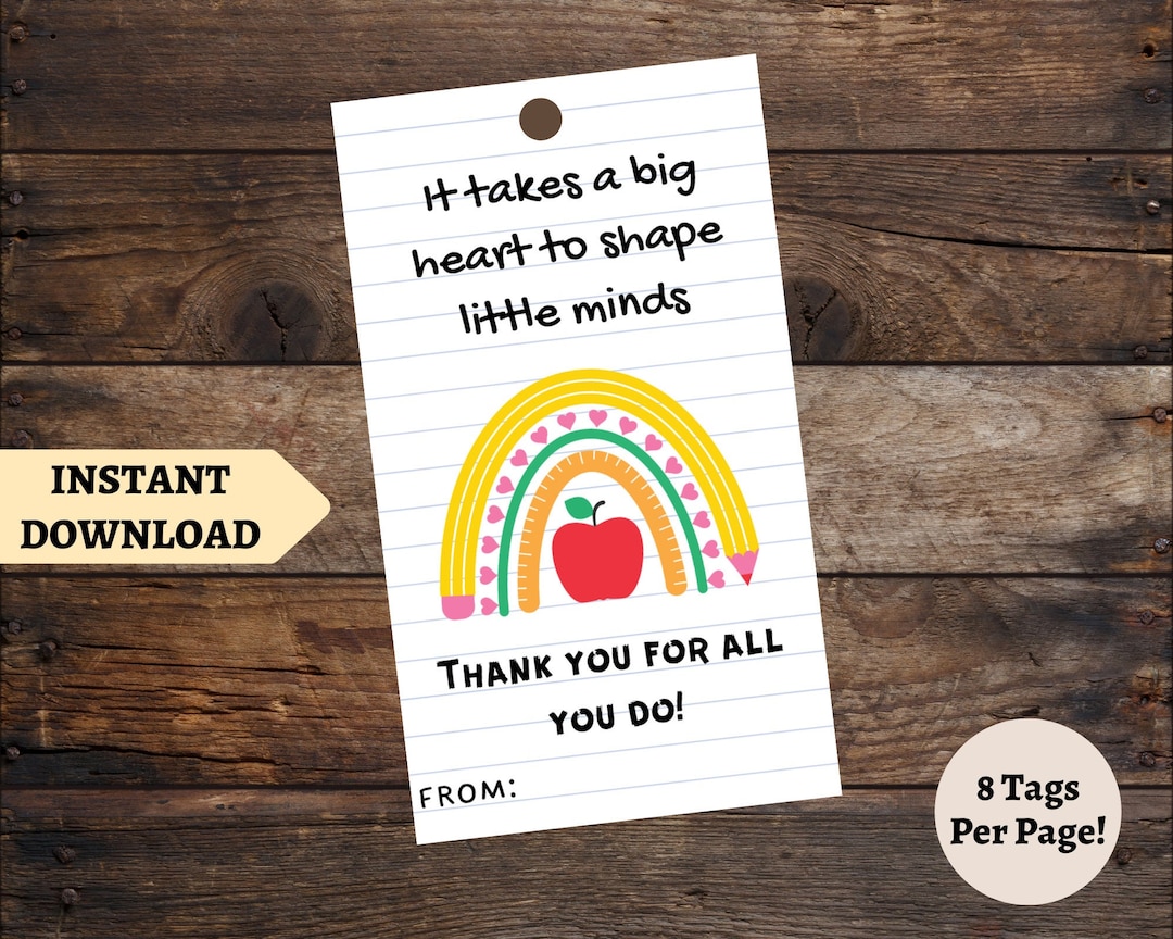 Teacher Thank You Gift Tags Printable End of School Year - Etsy