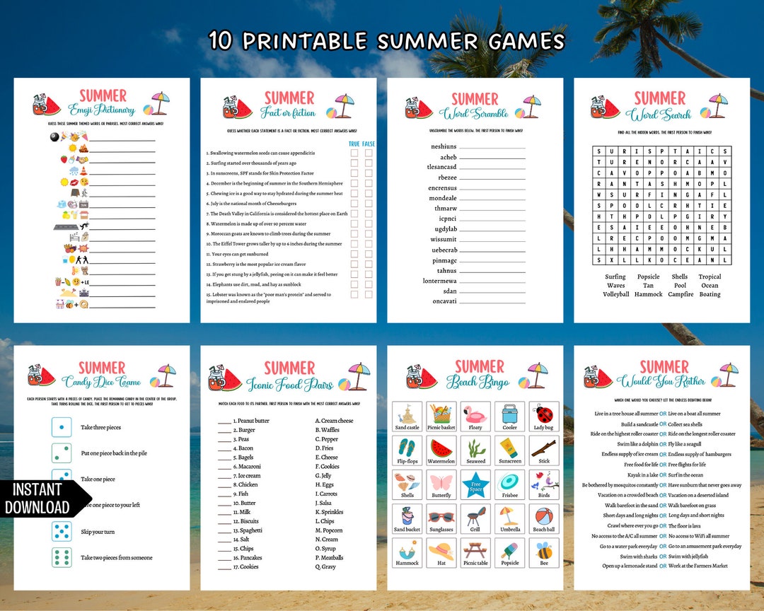 Summer Games Bundle Printable Summer Camp Activity - Etsy