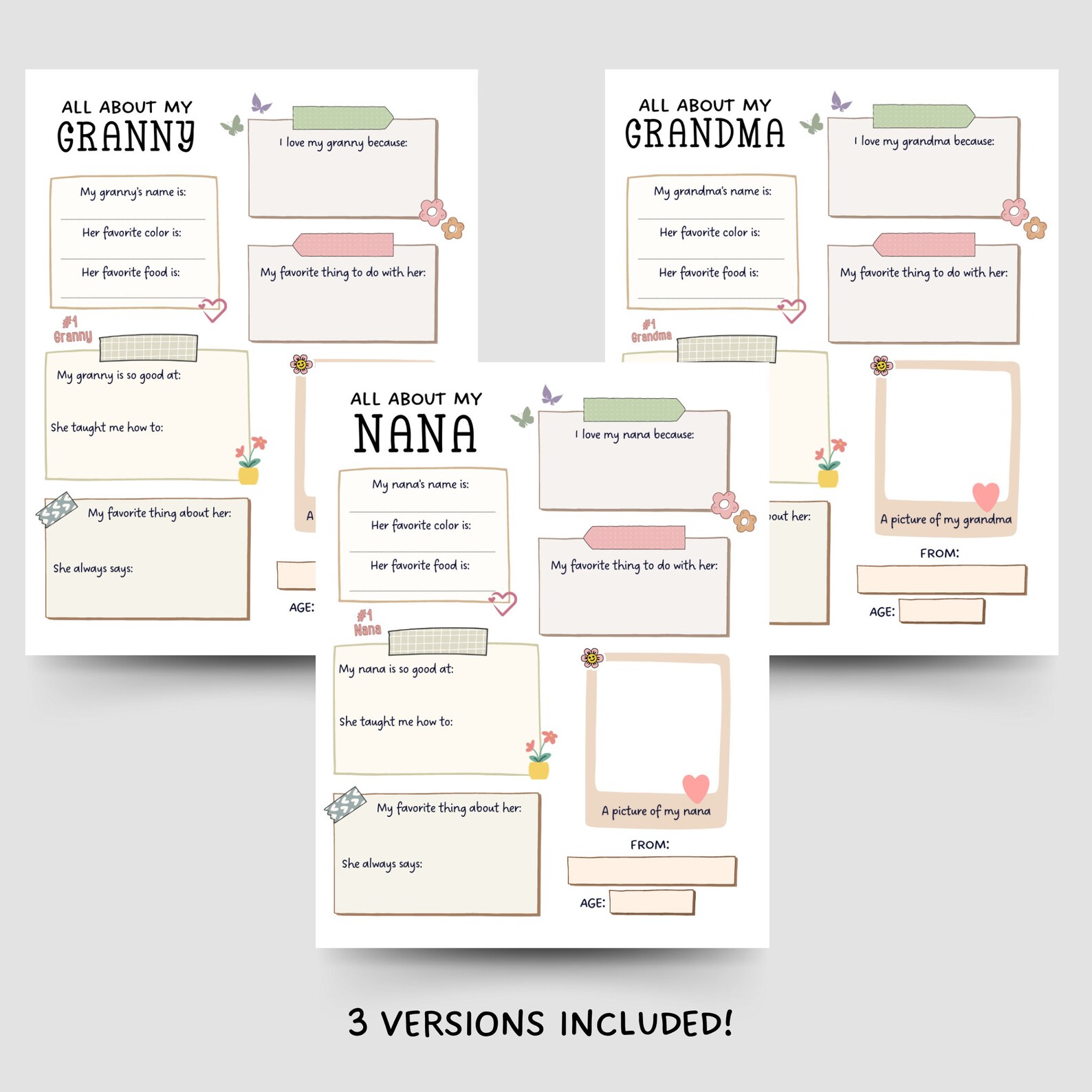 All About My Grandma Survey Printable, All About Nana Questionnaire ...