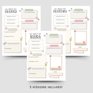 All About My Grandma Survey Printable, All About Nana Questionnaire ...