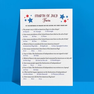 4th of July Games Printable, Independence Day Patriotic American Trivia ...