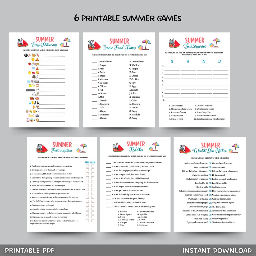 Summer Camp Games Bundle Printable Summertime Beach Party - Etsy