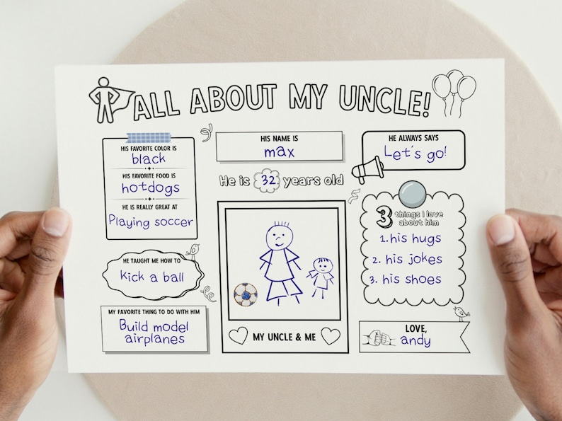 All About My Uncle Survey Printable, DIY Gift Birthday Card ...