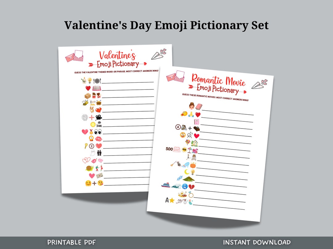 Valentine's Day Emoji Pictionary Game Bundle Printable, Fun Romantic ...