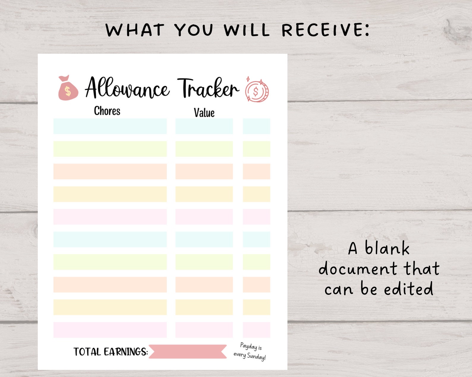 Editable Allowance Chart for Kids Allowance Tracker - Etsy
