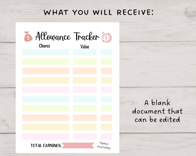 Editable Allowance Chart for Kids Allowance Tracker - Etsy