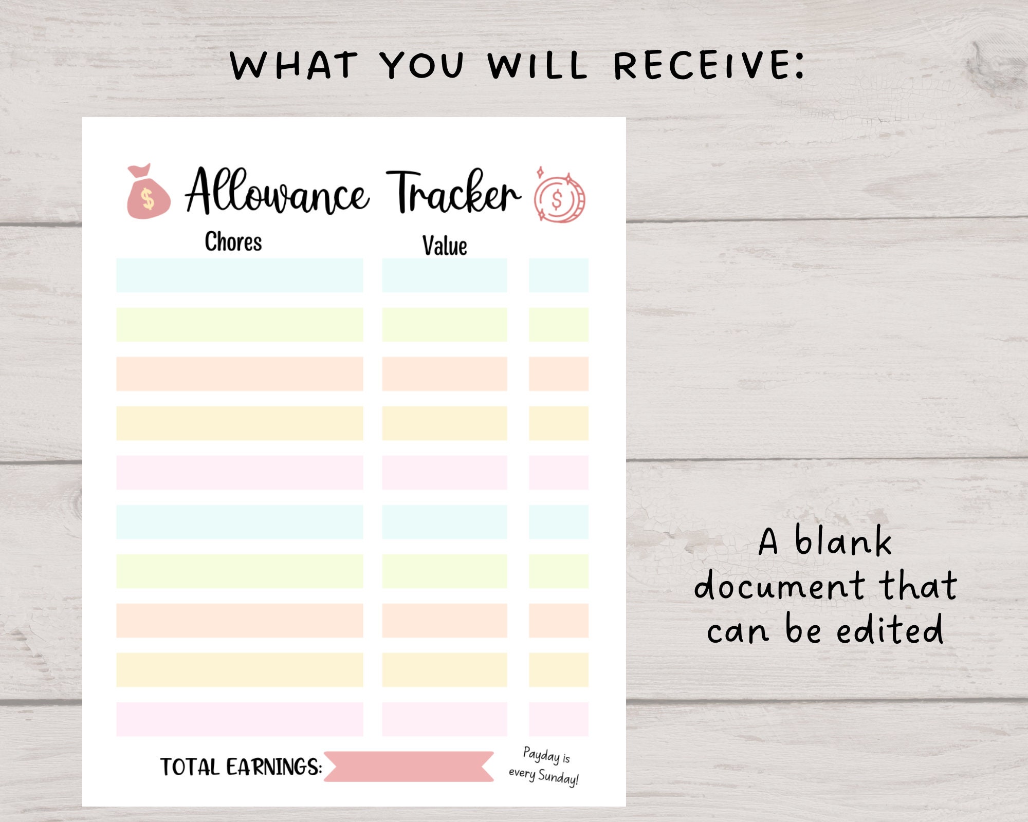 Editable Allowance Chart for Kids Allowance Tracker - Etsy Australia