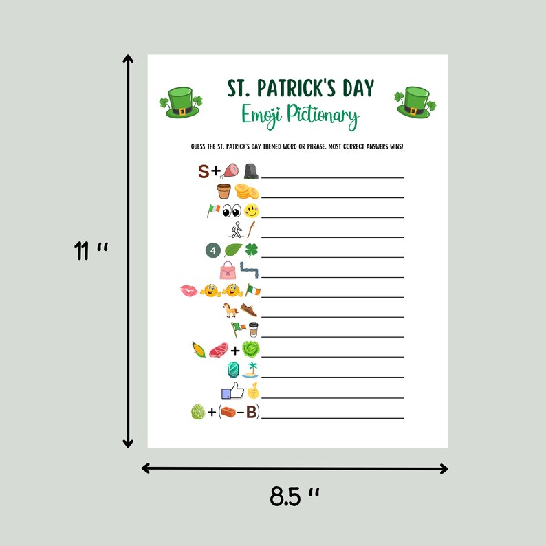 St Patricks Day Emoji Pictionary Game Printable, St Patricks Day Party ...
