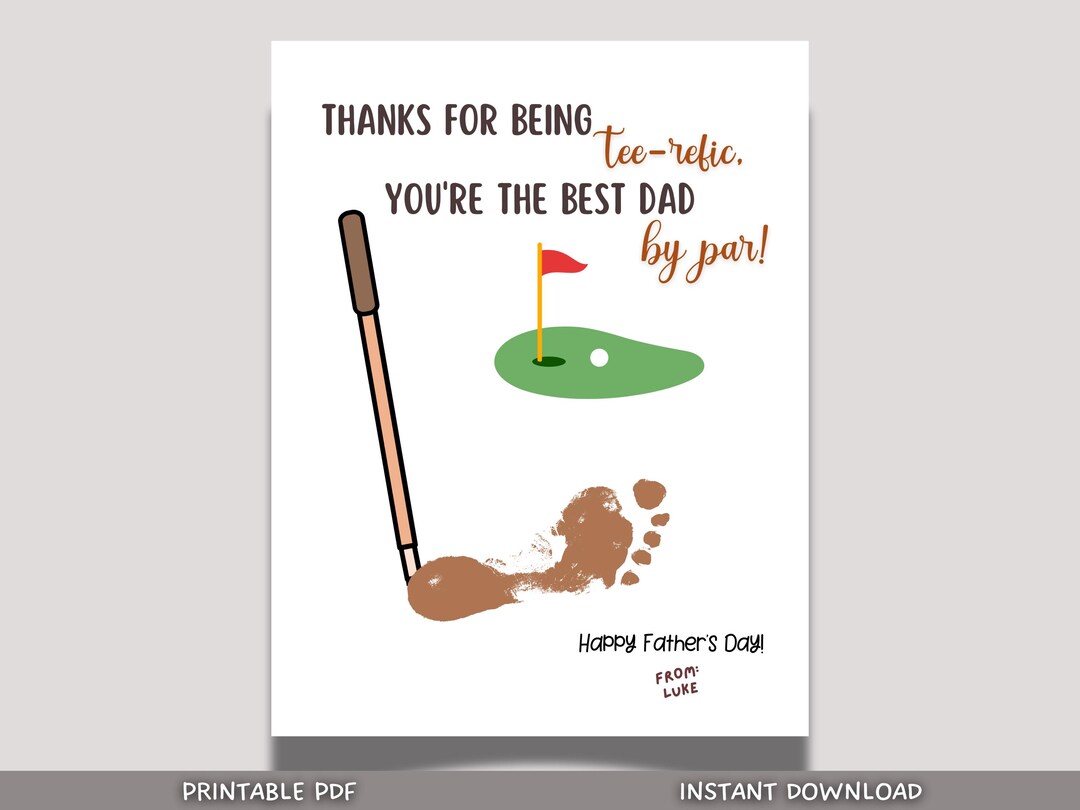 Fathers Day Footprint Craft for Kids Printable DIY Golf Dad Card Art ...