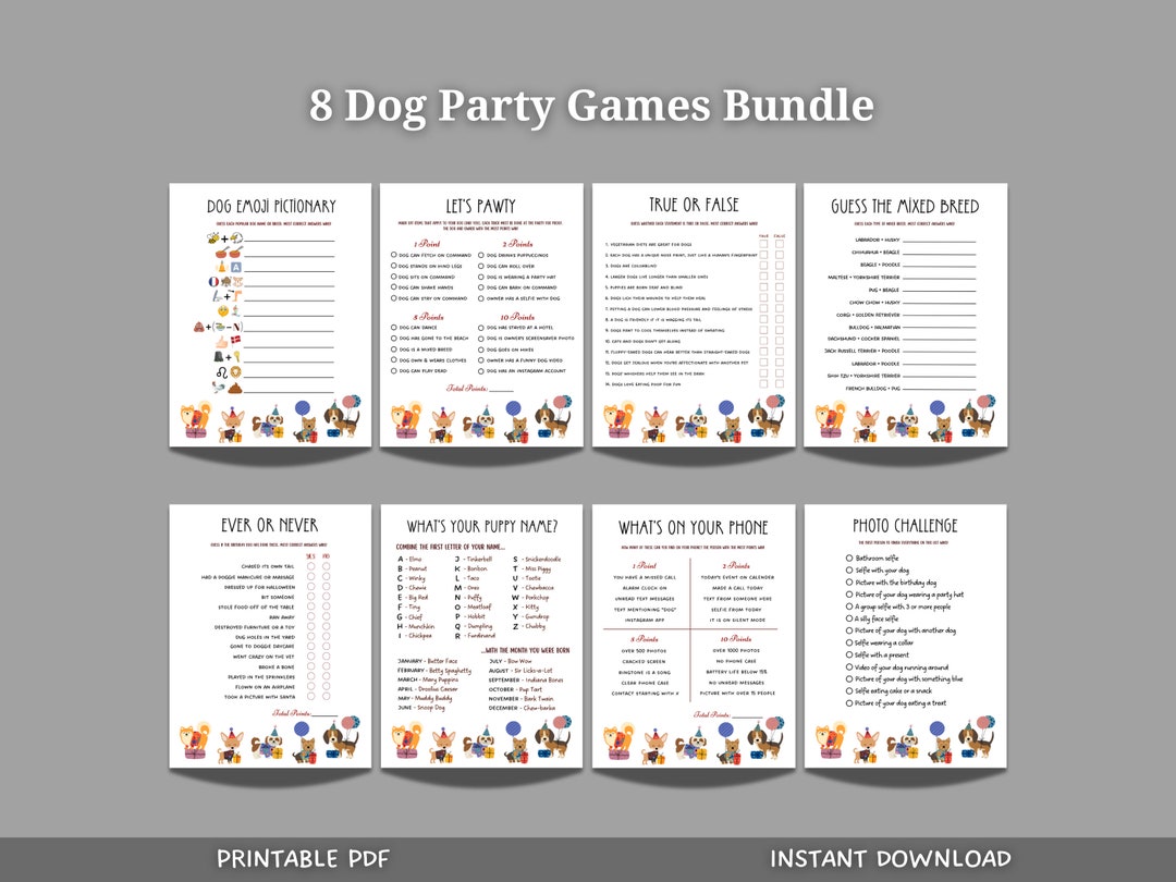 Dog Birthday Party Games Printable, Puppy Pawty Games, Puppy Shower ...