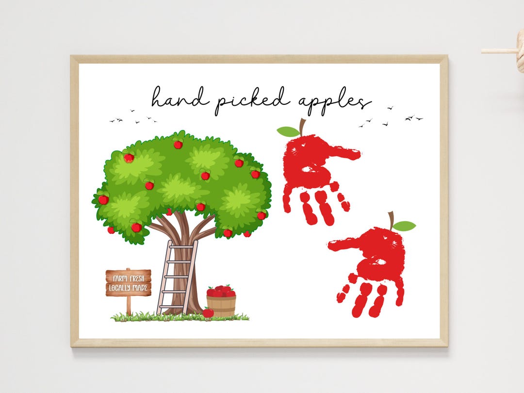 Fall Handprint Craft Printable, Autumn Apples DIY Art Sign for Kids ...