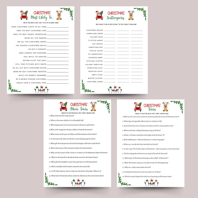 Christmas Party Games Bundle Printable, Fun Holiday Game, Christmas ...