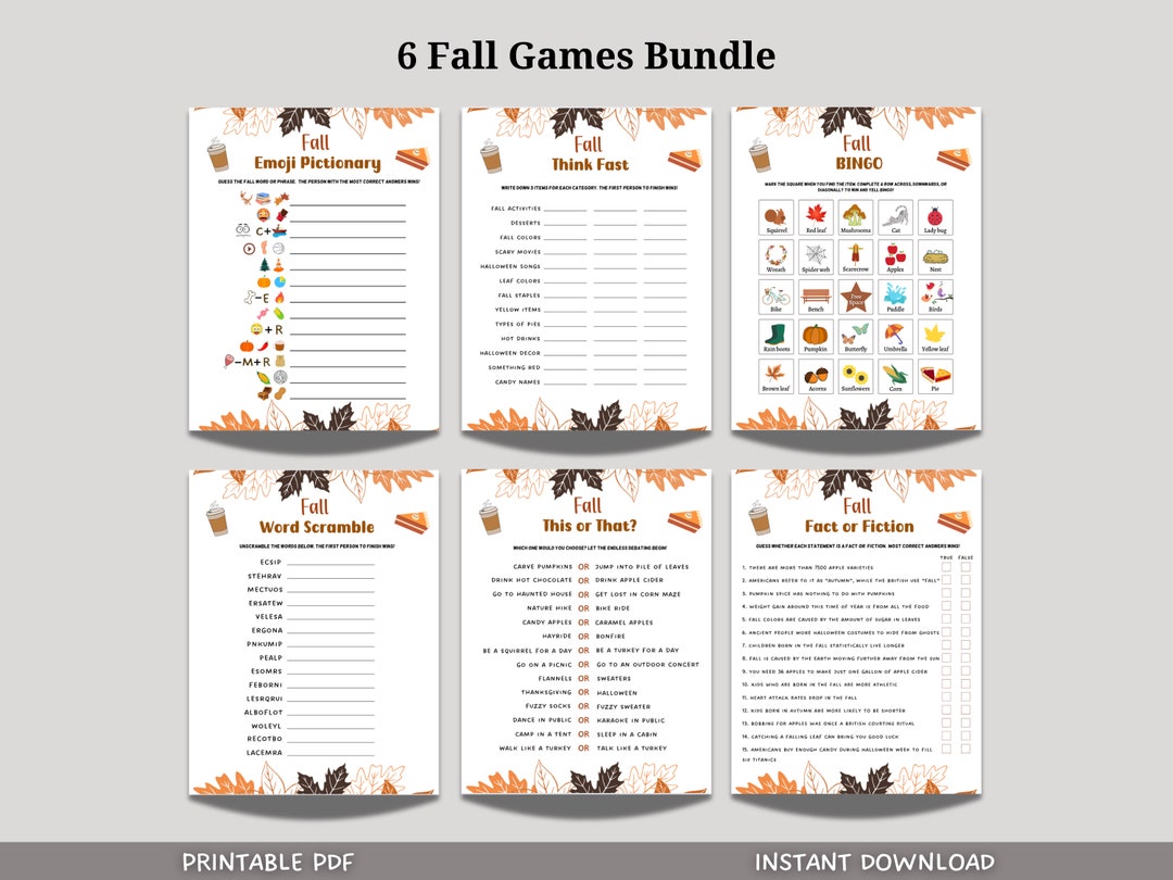 Fall Games Bundle Printable, Fall Time Family Activities, Fall Activity ...