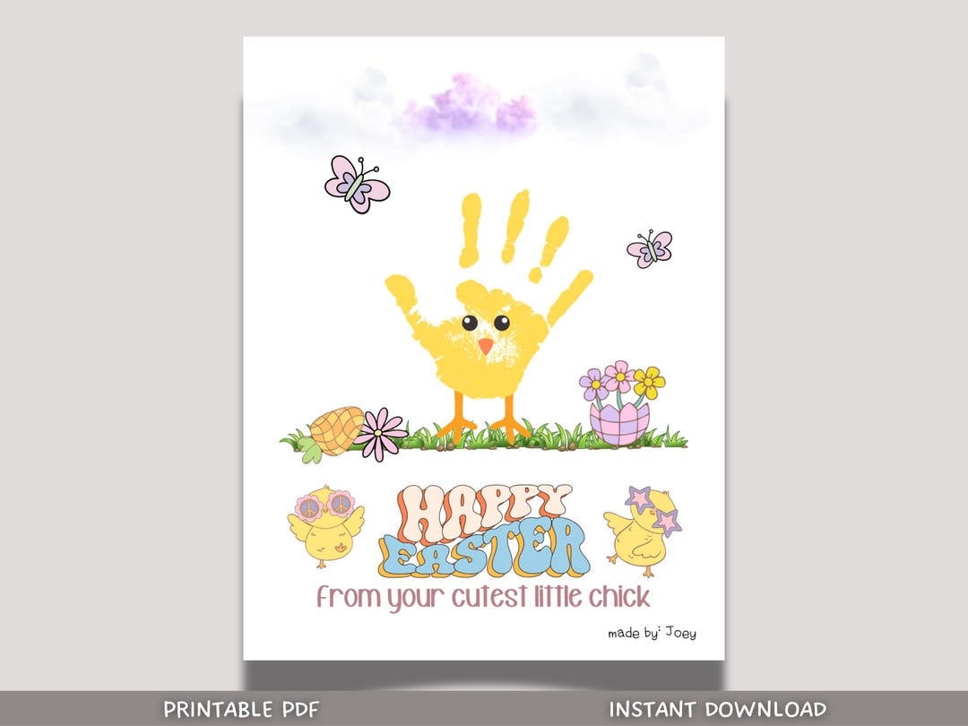 Happy Easter Retro Handprint Craft for Kids Printable, DIY Spring ...