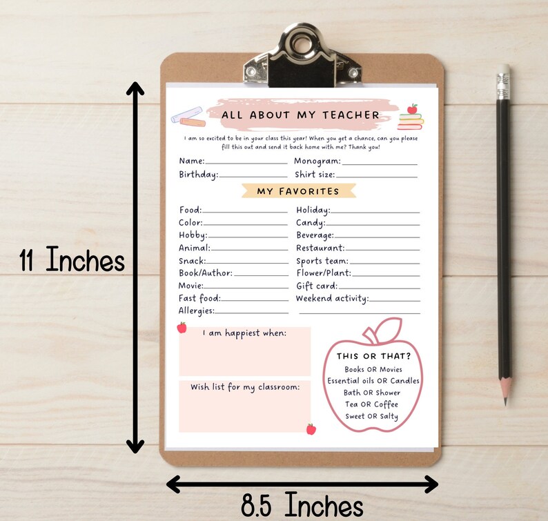 All About My Teacher Survey Back to School Teacher - Etsy