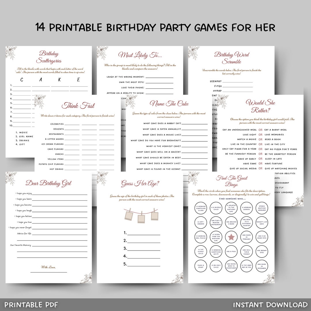 Birthday Games for Her Printable, Womens Birthday Party Games, Fun ...