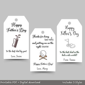 Happy Father's Day Golf Gift Tags Printable, Golf Gift Ideas, Best Dad ...
