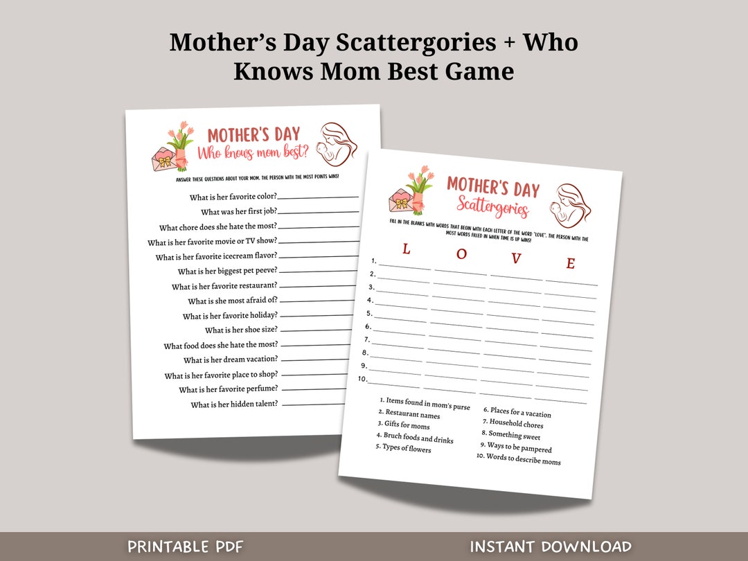 Mother's Day Game Printable, Mothers Day Party Game for Kids and Adults ...