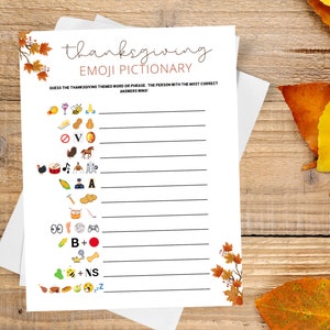 Thanksgiving Emoji Pictionary Game Printable Fun Thanksgiving - Etsy
