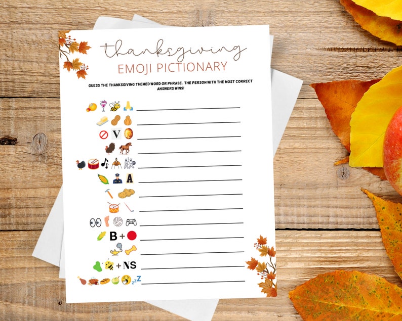 Thanksgiving Emoji Pictionary Game Printable Fun Thanksgiving - Etsy