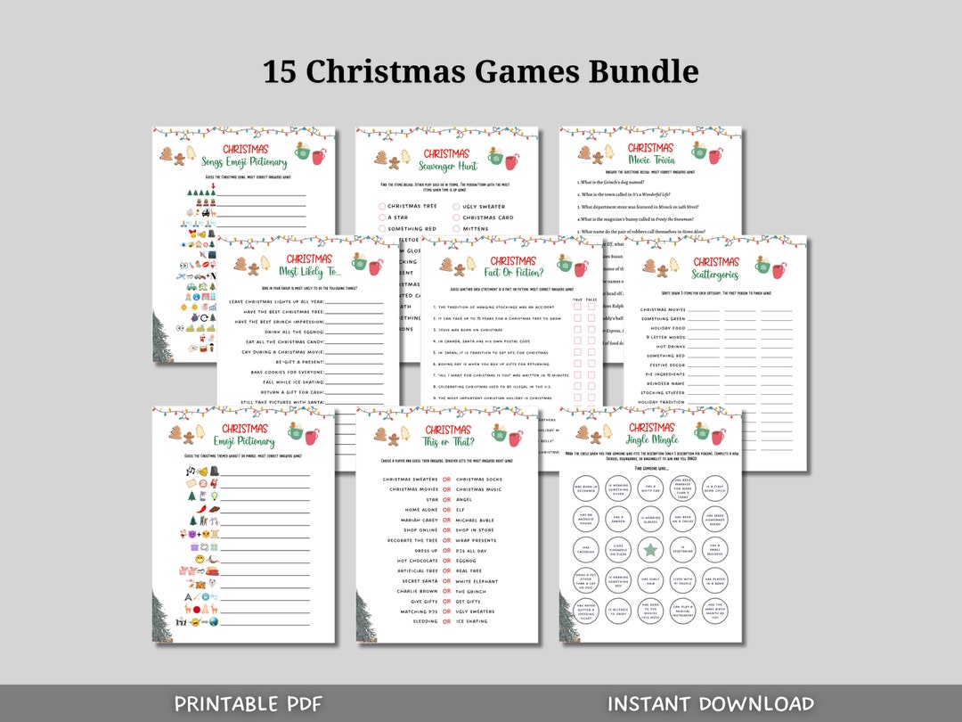 Christmas Game Bundle Printable, Family Christmas Games, Office Party ...