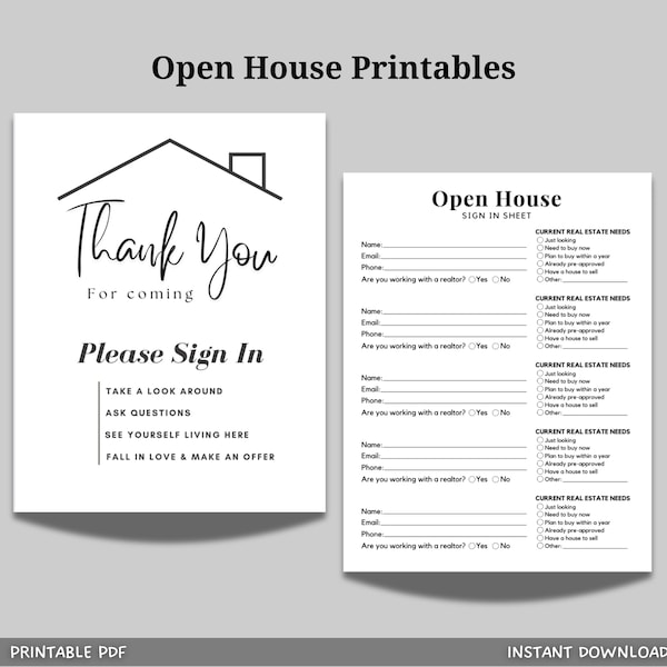 Real Estate Open House Printable Sign in Sheet - Etsy Canada