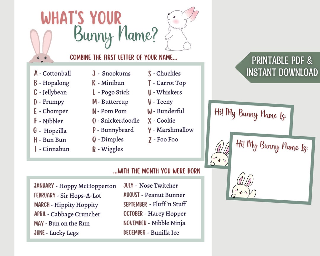 Whats Your Bunny Name Printable Easter Bunny Name Game - Etsy