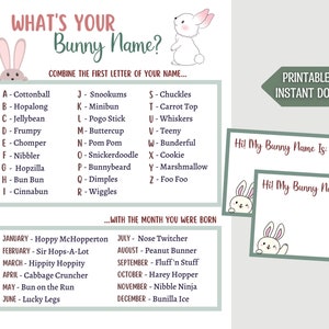 Whats Your Bunny Name Printable Easter Bunny Name Game - Etsy