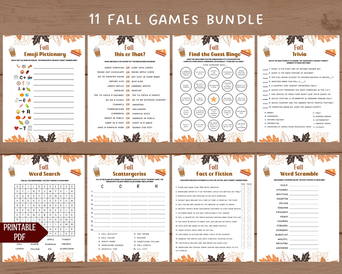Fall Games Bundle Printable Fun Autumn Games Fall Time - Etsy