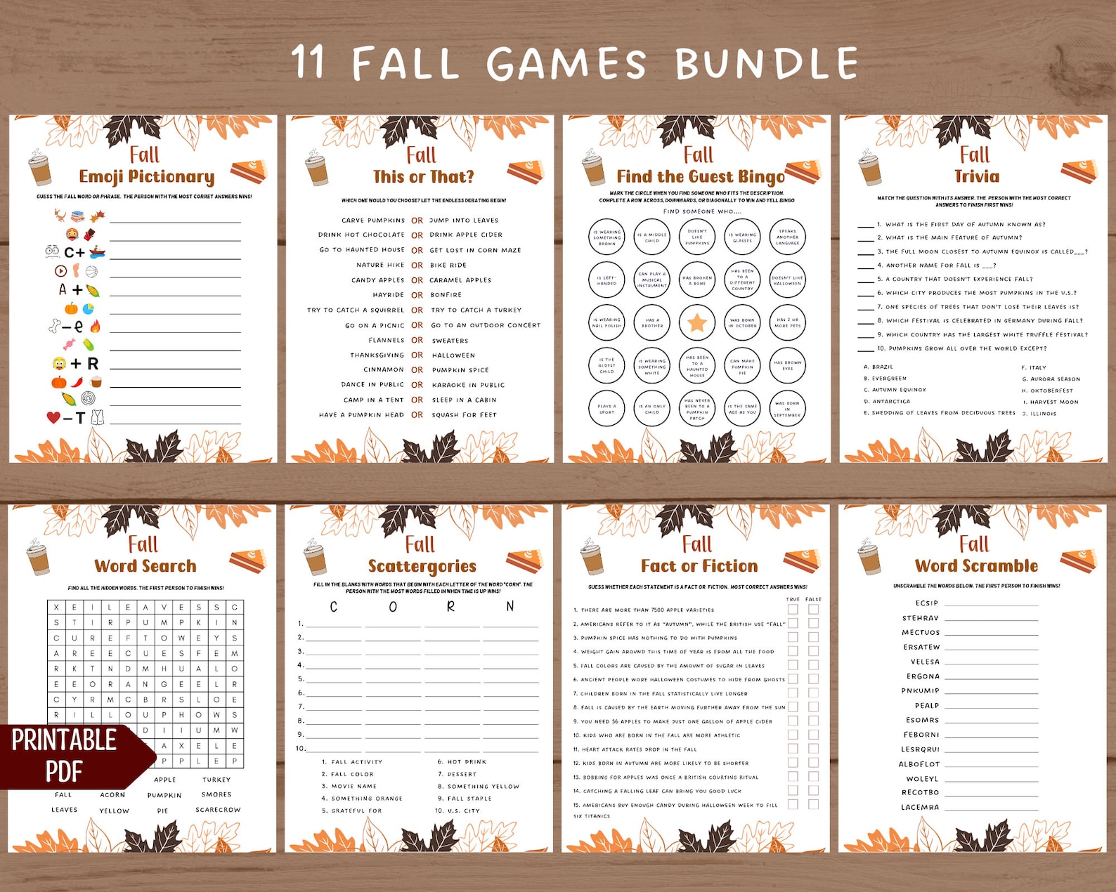 Fall Games Bundle Printable Fun Autumn Games Fall Time - Etsy