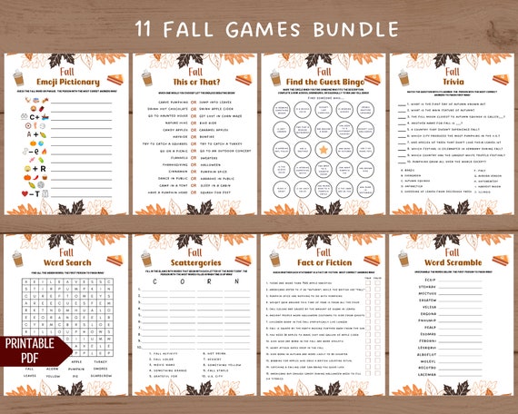Fall Games Bundle Printable Fun Autumn Games Fall Time - Etsy