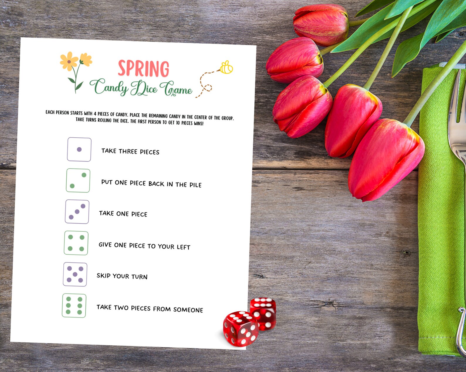 Spring Candy Dice Game Printable Spring Activity Adults & - Etsy