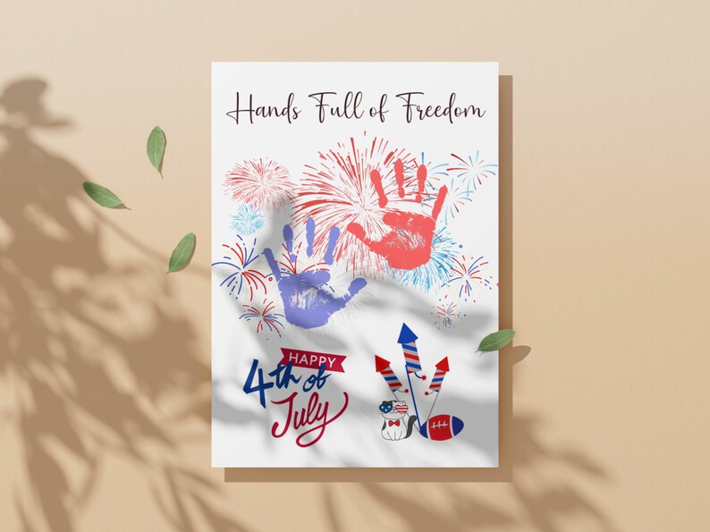 4th of July Fireworks Handprint Art Printable, DIY Footprint Craft ...