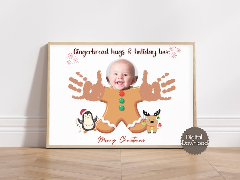 Christmas Handprint Craft Printable for Kids, DIY Winter Photo Art Baby ...