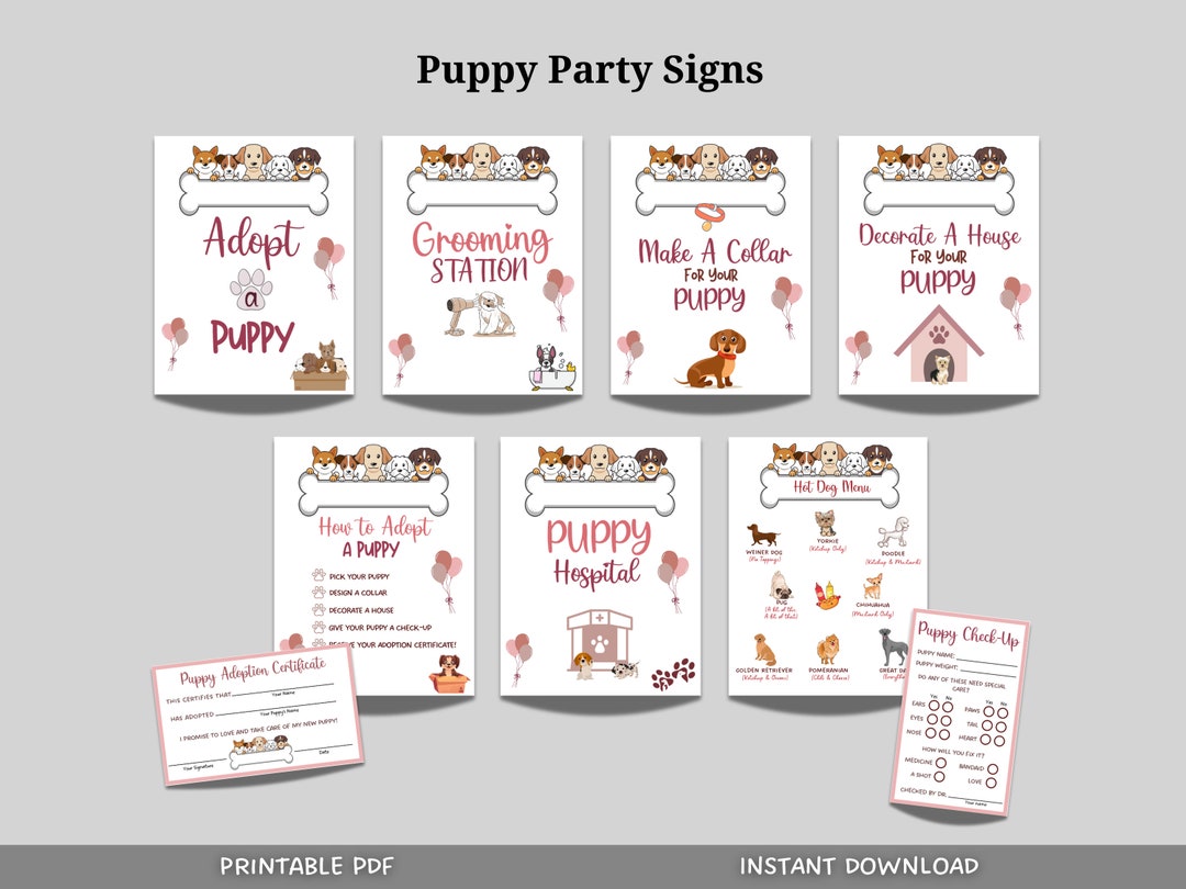 Puppy Party Signs Printable, Adopt a Puppy Party Games, Dog Adoption ...