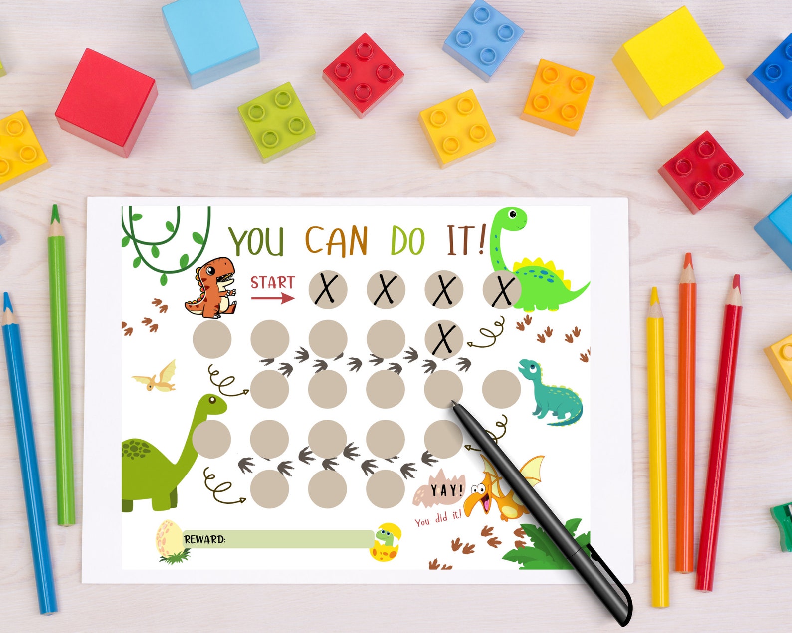 Dinosaur Reward Chart for Kids Printable T-rex Behavior - Etsy