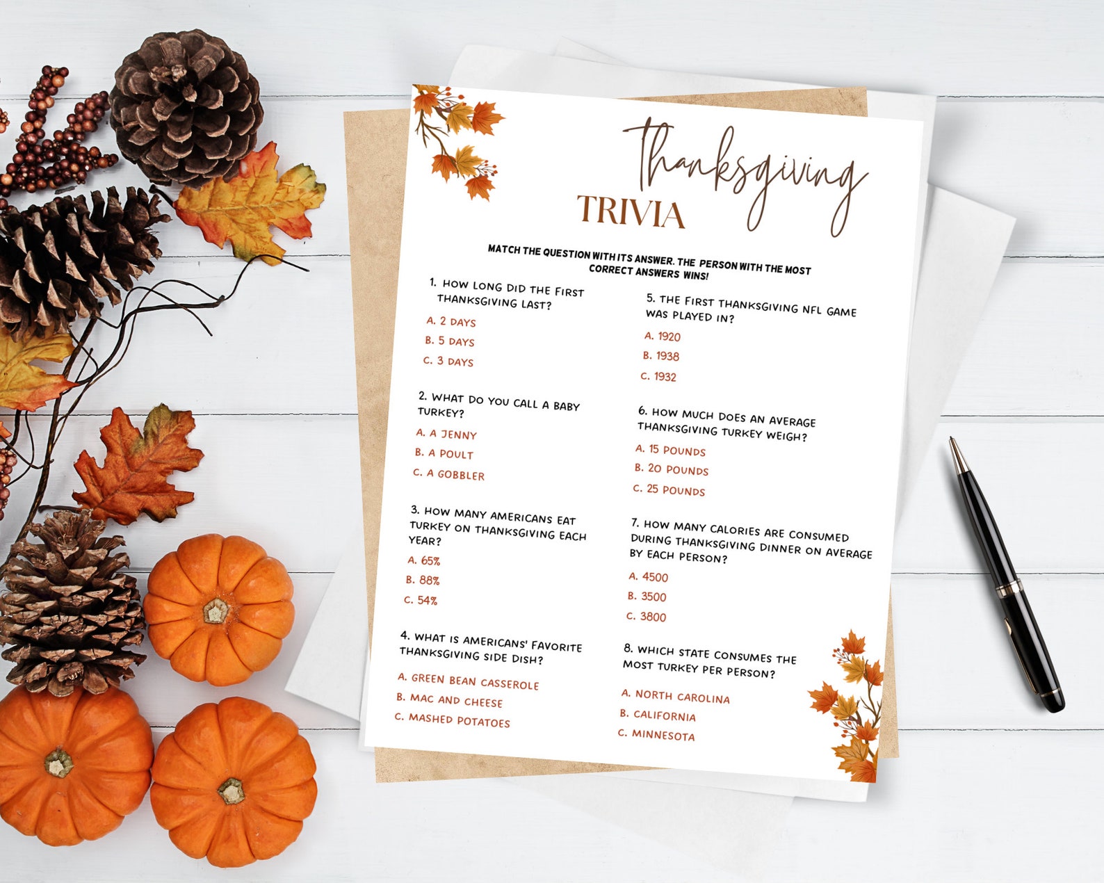 Thanksgiving Trivia Game Printable Fun Friendsgiving Game - Etsy