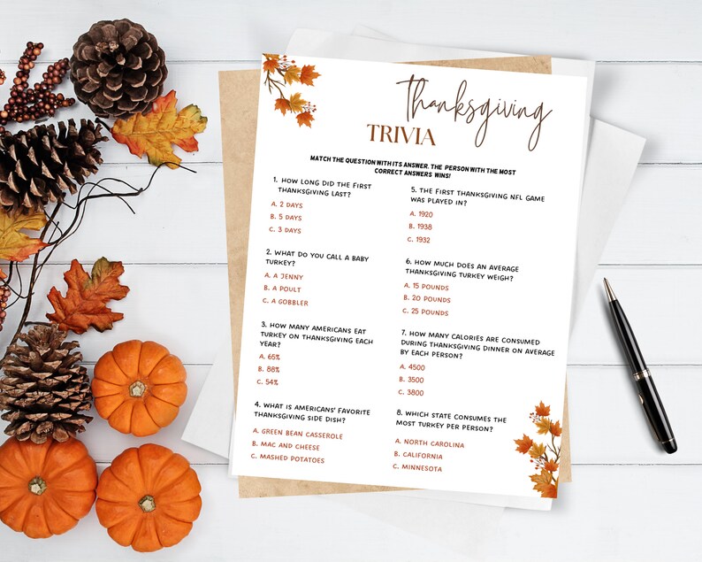 Thanksgiving Trivia Game Printable Fun Friendsgiving Game - Etsy